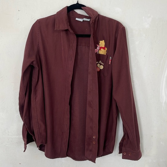 Disney | Tops | Disney Maroon Winnie The Pooh Button Down Shirt | Poshmark